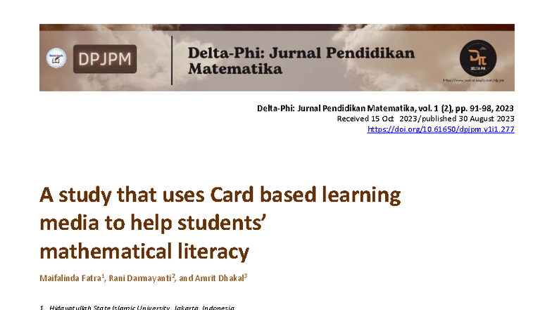 Card-Based Learning Media for Enhancing Math Literacy in High School ...