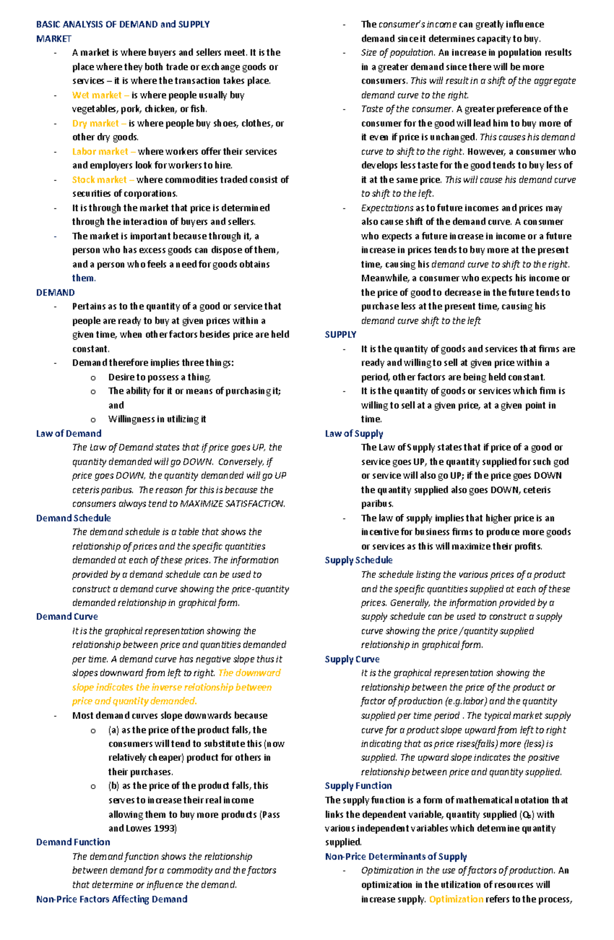 Demand and Supply Analysis - Study Material for Economics (ECON 101 ...