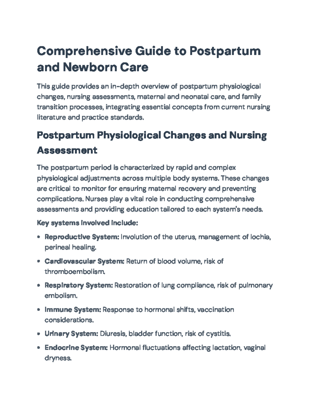 Comprehensive Postpartum & Newborn Care Guide: Nursing Insights - Studocu
