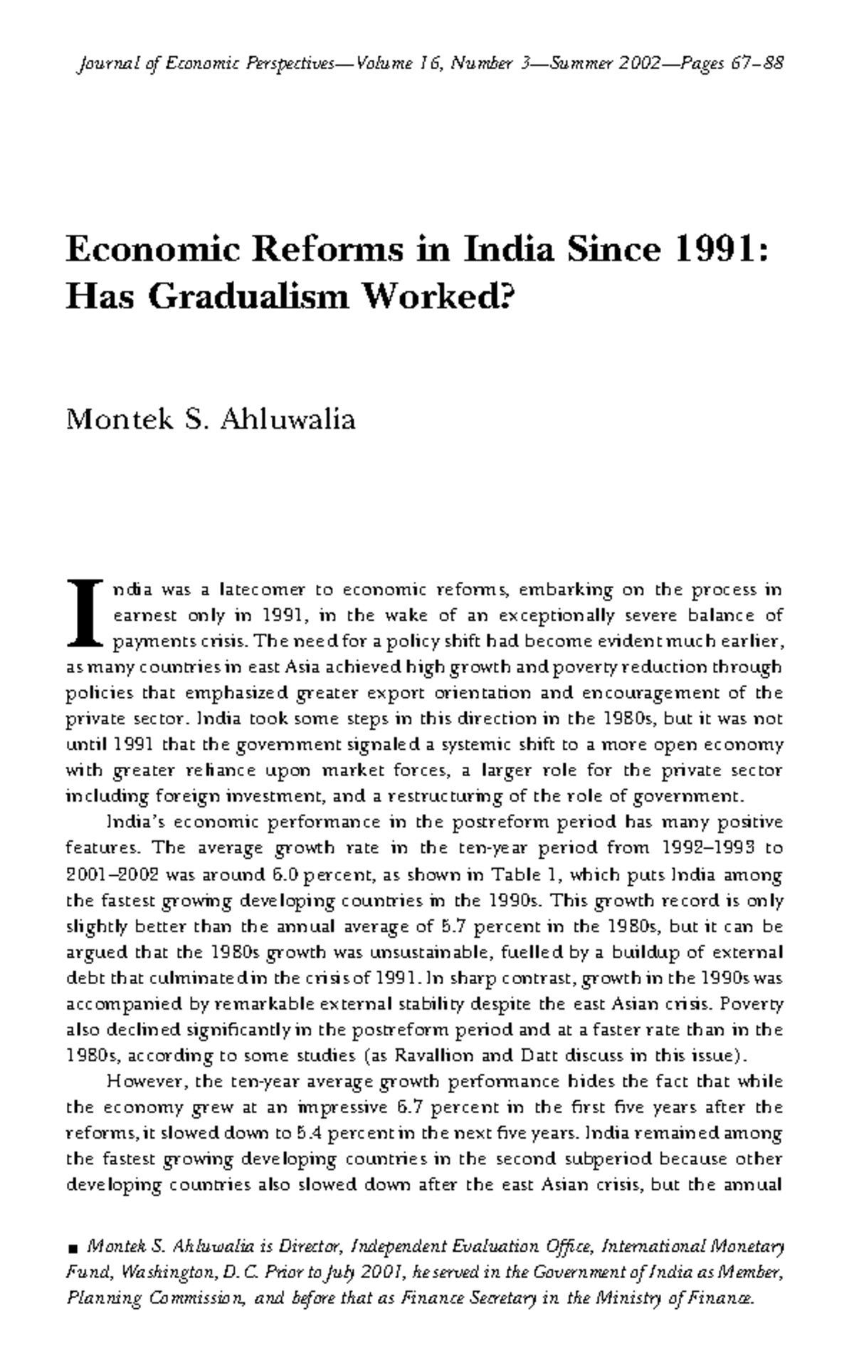Economic Reforms in India Since 1991 - Journal of Economic Perspectives ...