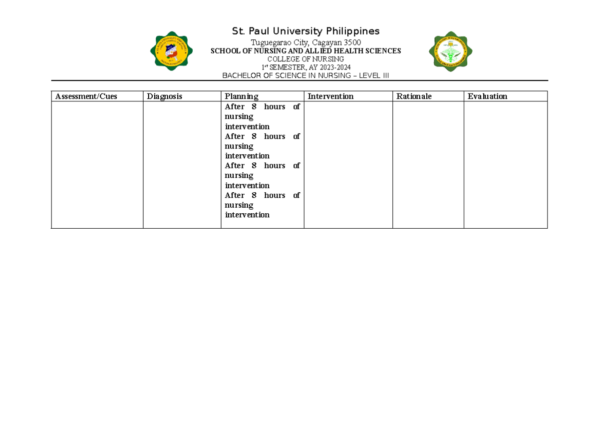 NCP TEMP - St. Paul University Philippines Tuguegarao City, Cagayan ...