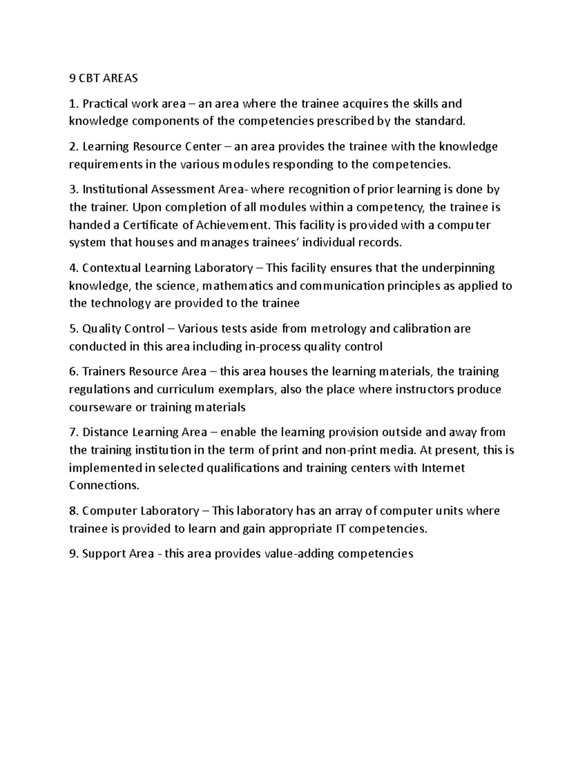 9 Key Areas for Competency-Based Training (CBT) - Studocu