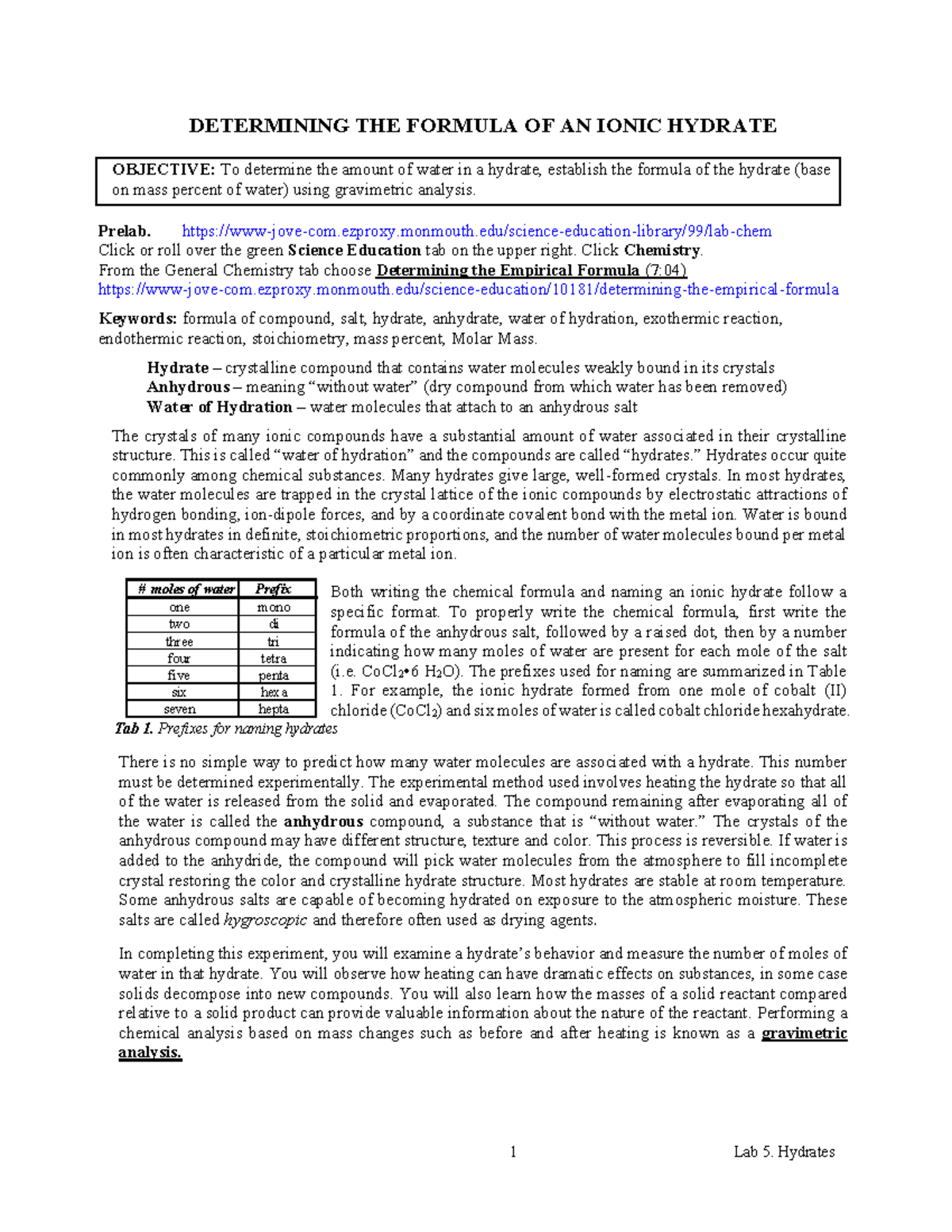 Lab 5: Determining the Formula of Ionic Hydrates (CHEM 2020) - Studocu