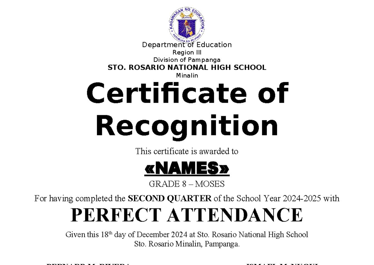 Format- Perfect- Attendance - BS Education - Department of Education ...