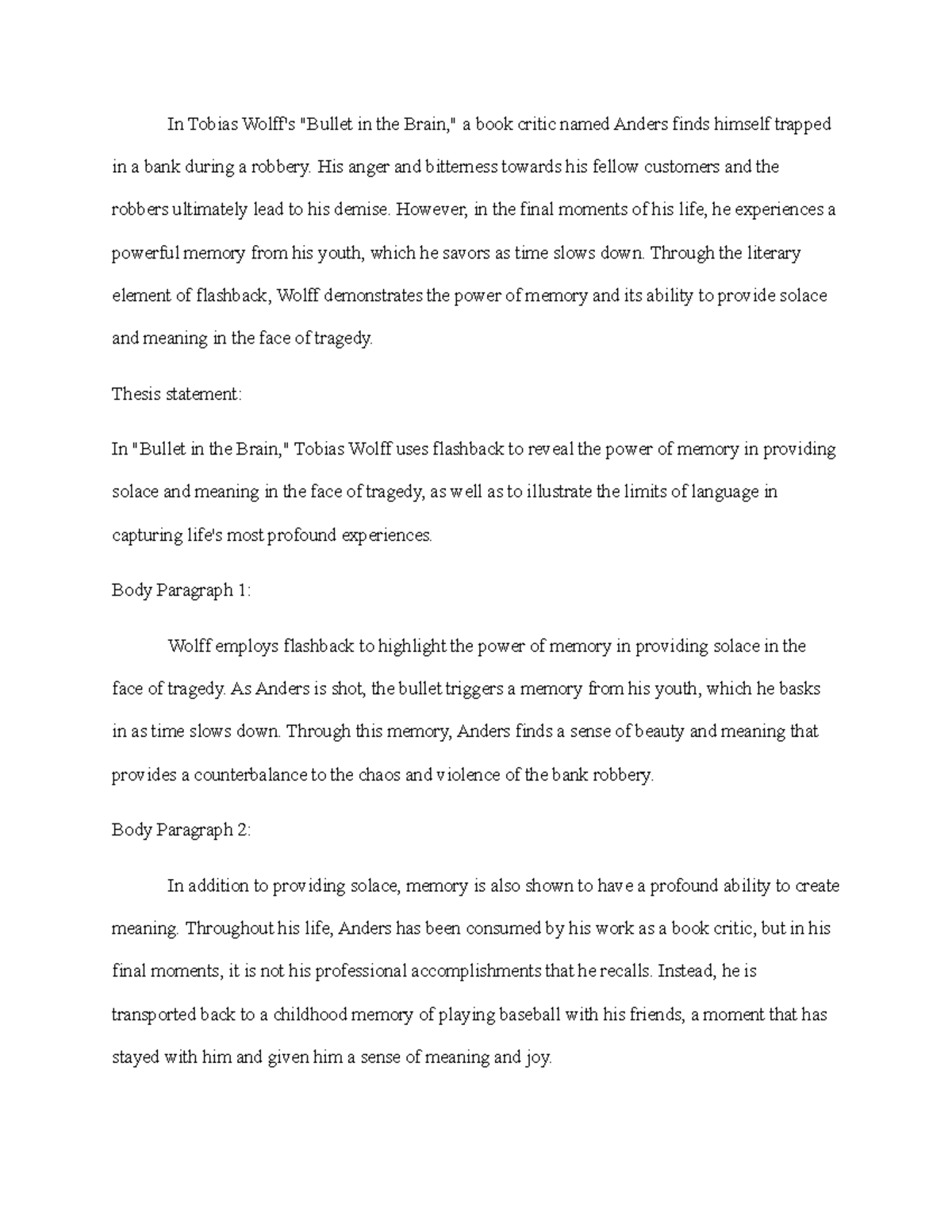 ENG 101: Essay Notes on "Bullet in the Brain" by Tobias Wolff - Studocu