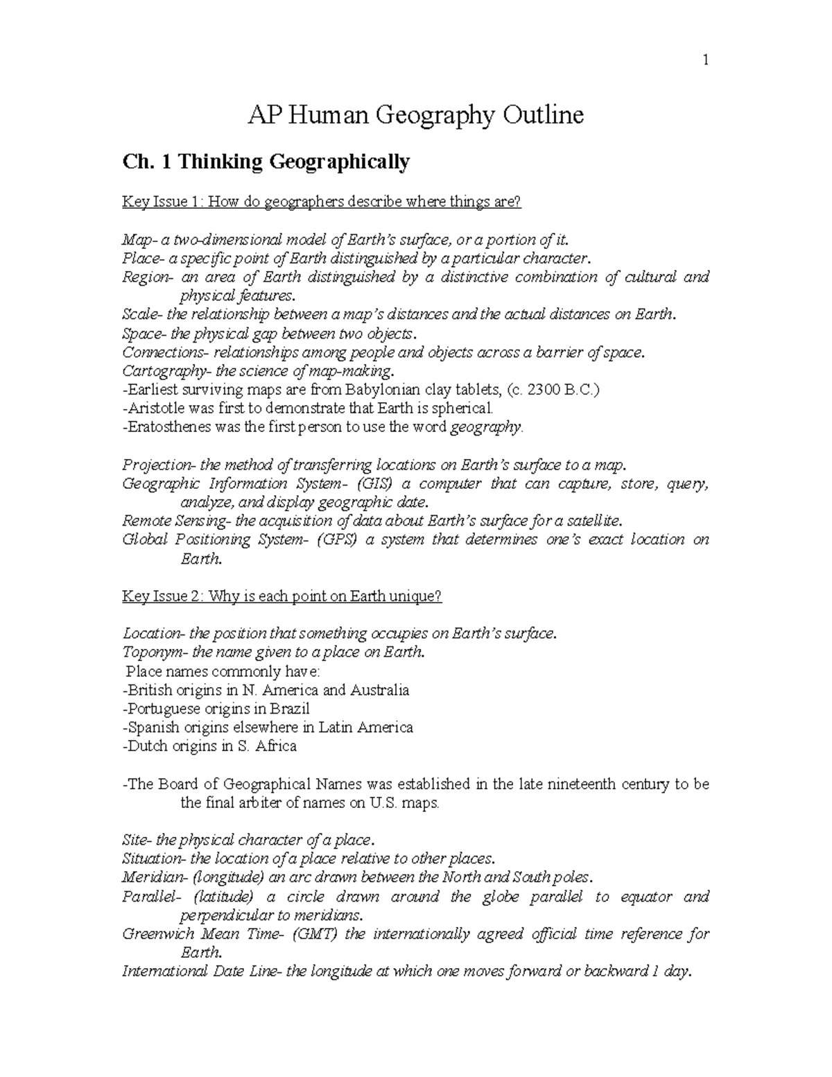 AP Human Geography 1 Outline: Key Concepts and Themes - Studocu