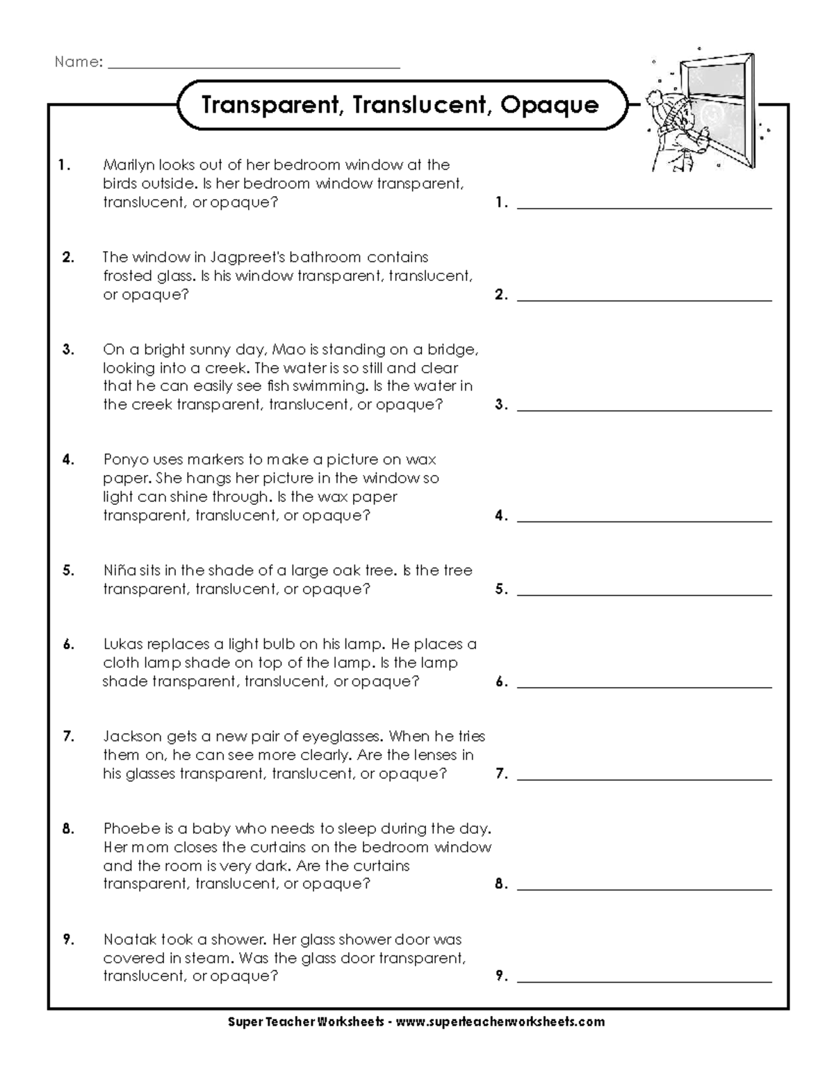 Transparent, Translucent, Opaque Worksheet 1 - Studocu
