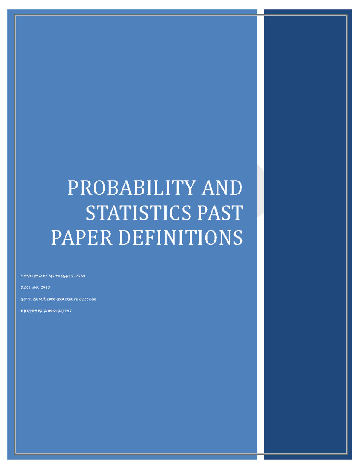 Probability and Statistics Past Paper Definitions - Muhammad Musa 2465 ...