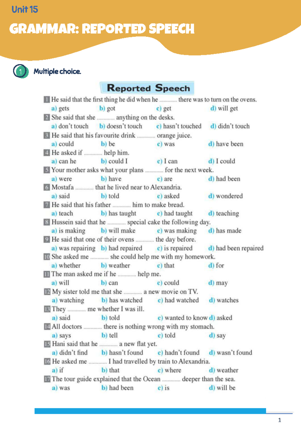Reported speech - sdtgxdyh - Kinh tế bảo hiểm - Unit 15 GRAMMAR ...