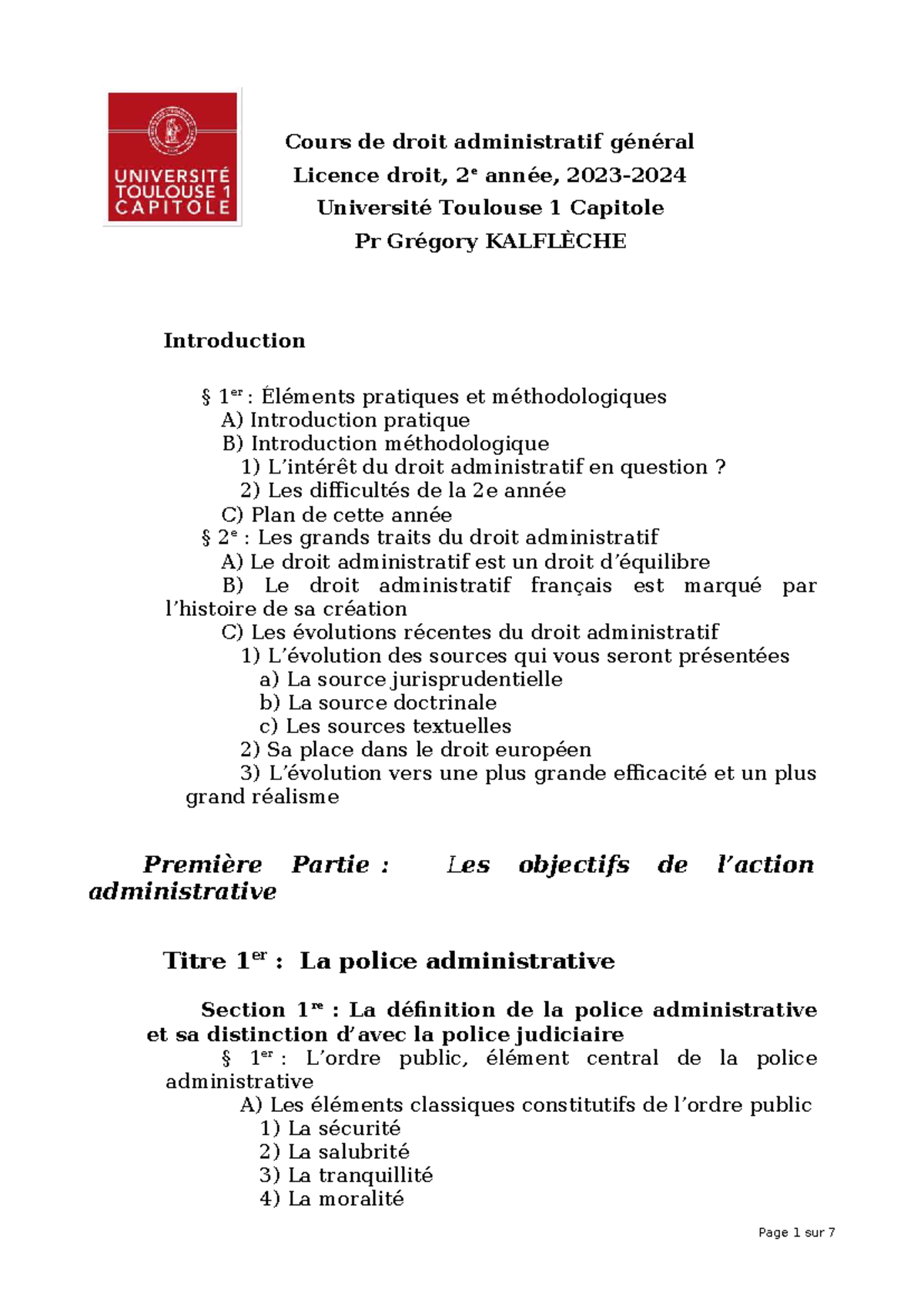 Gk Cours de Droit Administratif Général 2023-2024: Plan et Méthodologie - Studocu