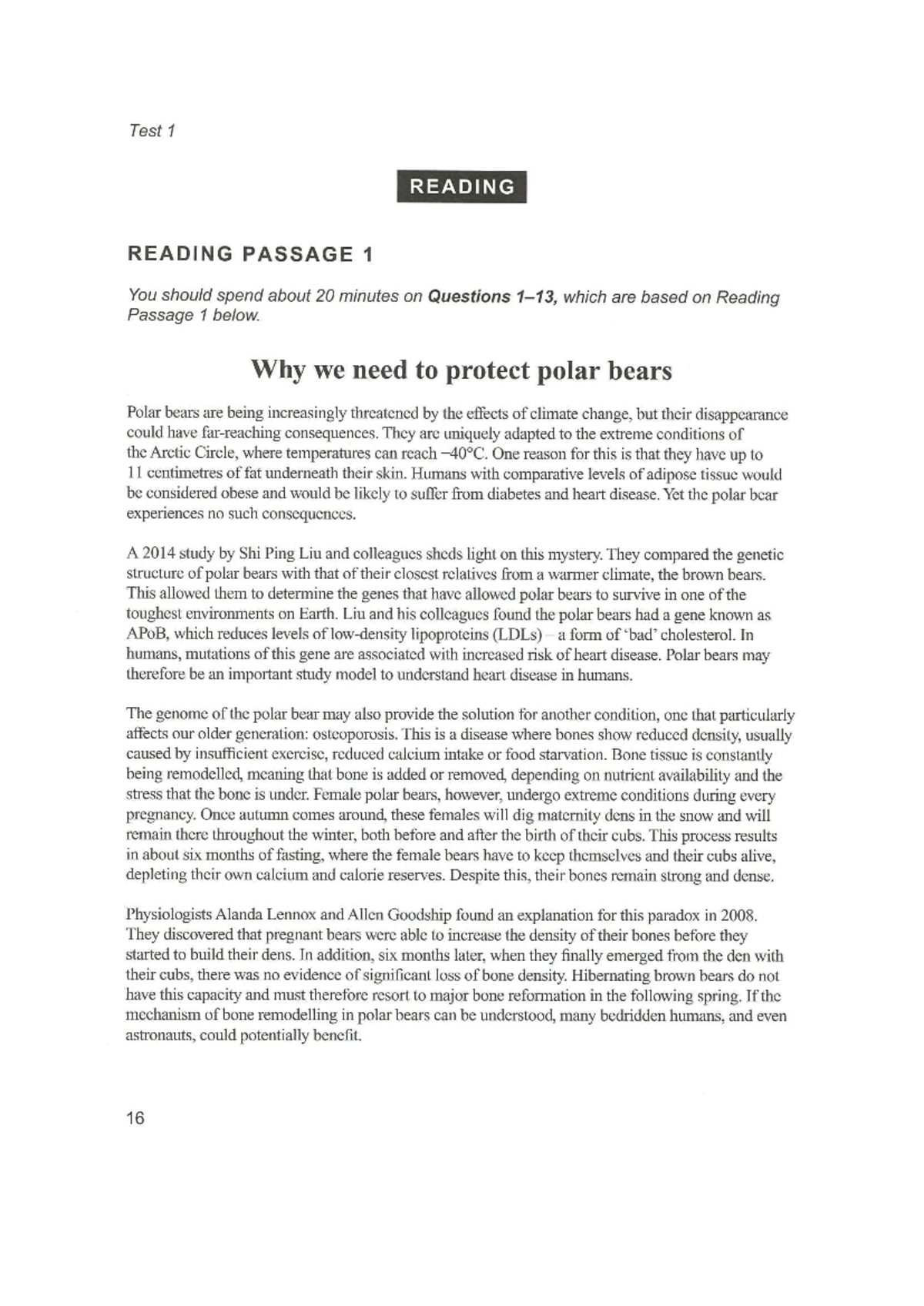 Test 1 Reading Passage 1: The Importance of Protecting Polar Bears ...
