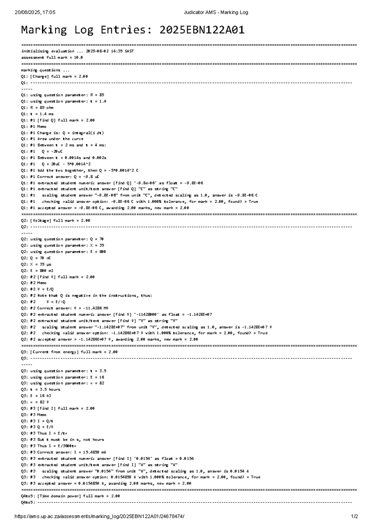 17:05 Judicator AMS Marking Log Entries for 2025EBN122A01 - Studocu