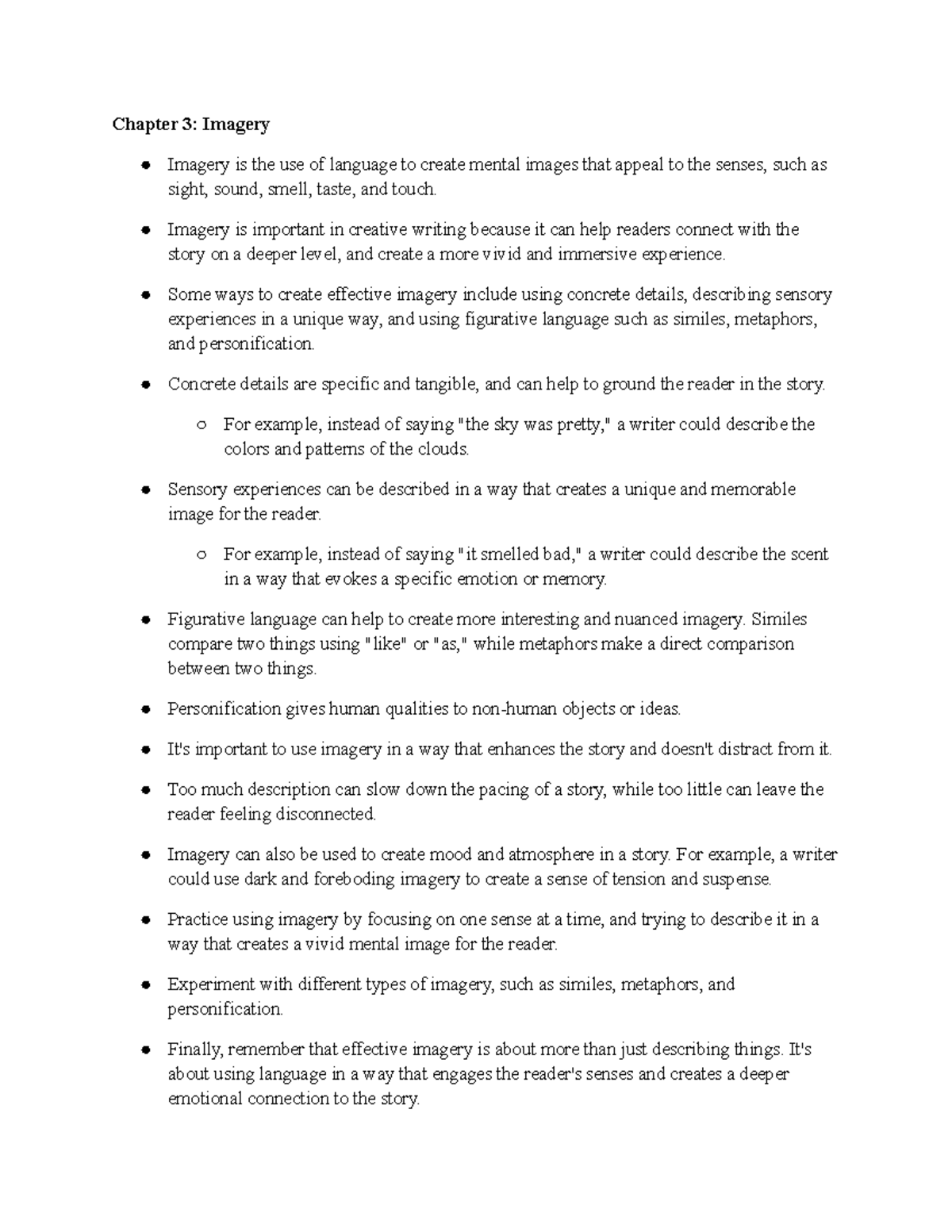 CW 100 Chapter 3 - Effective Use of Imagery in Creative Writing - Studocu