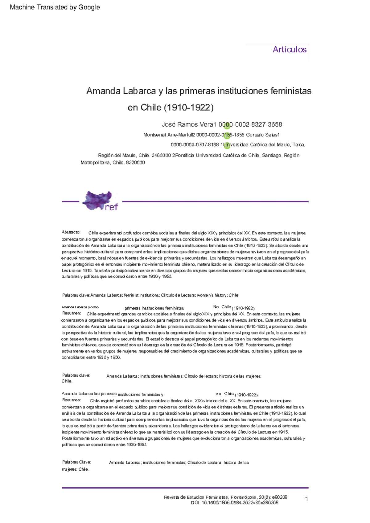 Amanda Labarca y las Primeras Instituciones Feministas en Chile - Studocu