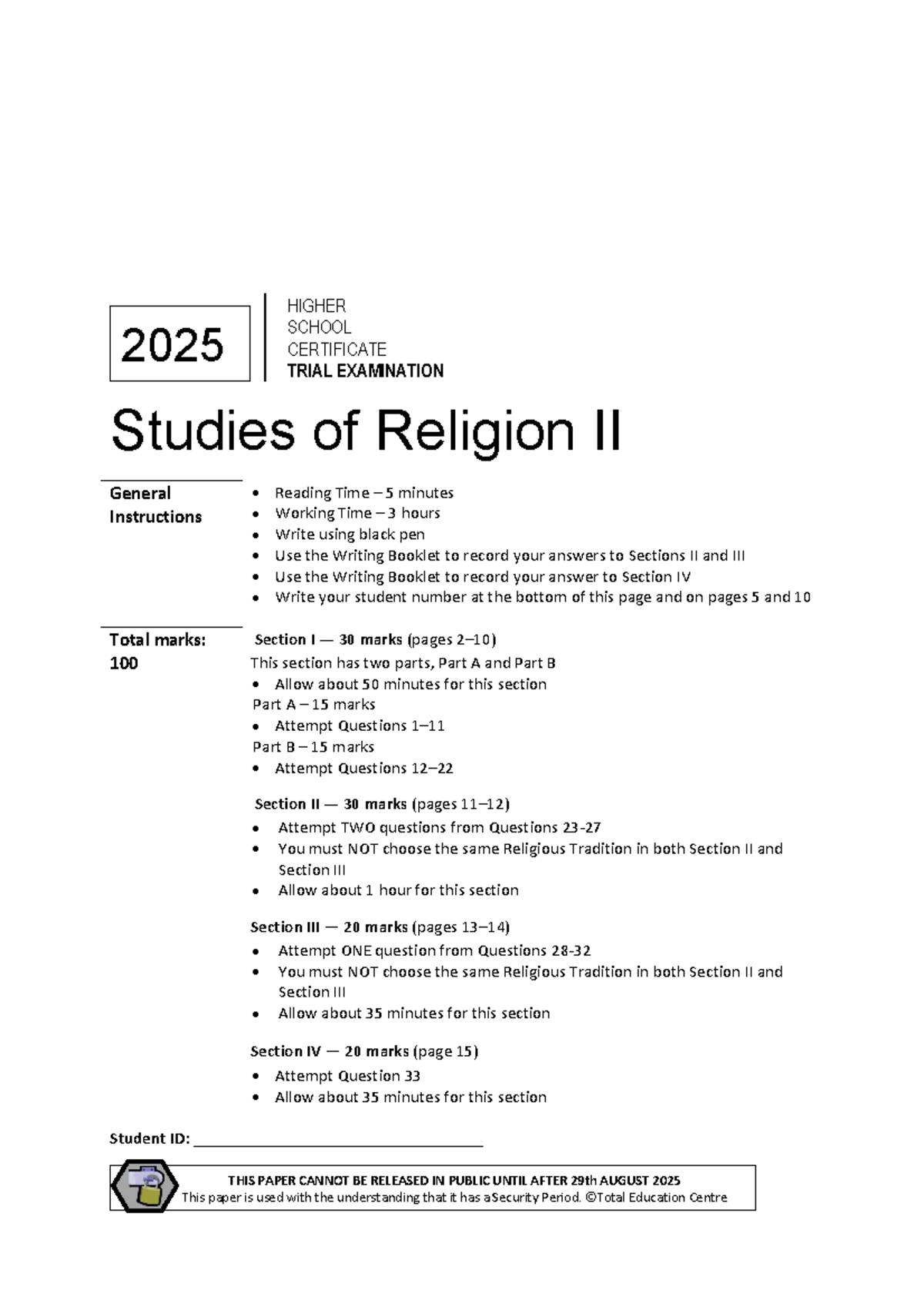 TEC 2025 HSC Trial Exam: Studies of Religion II Guide - Studocu