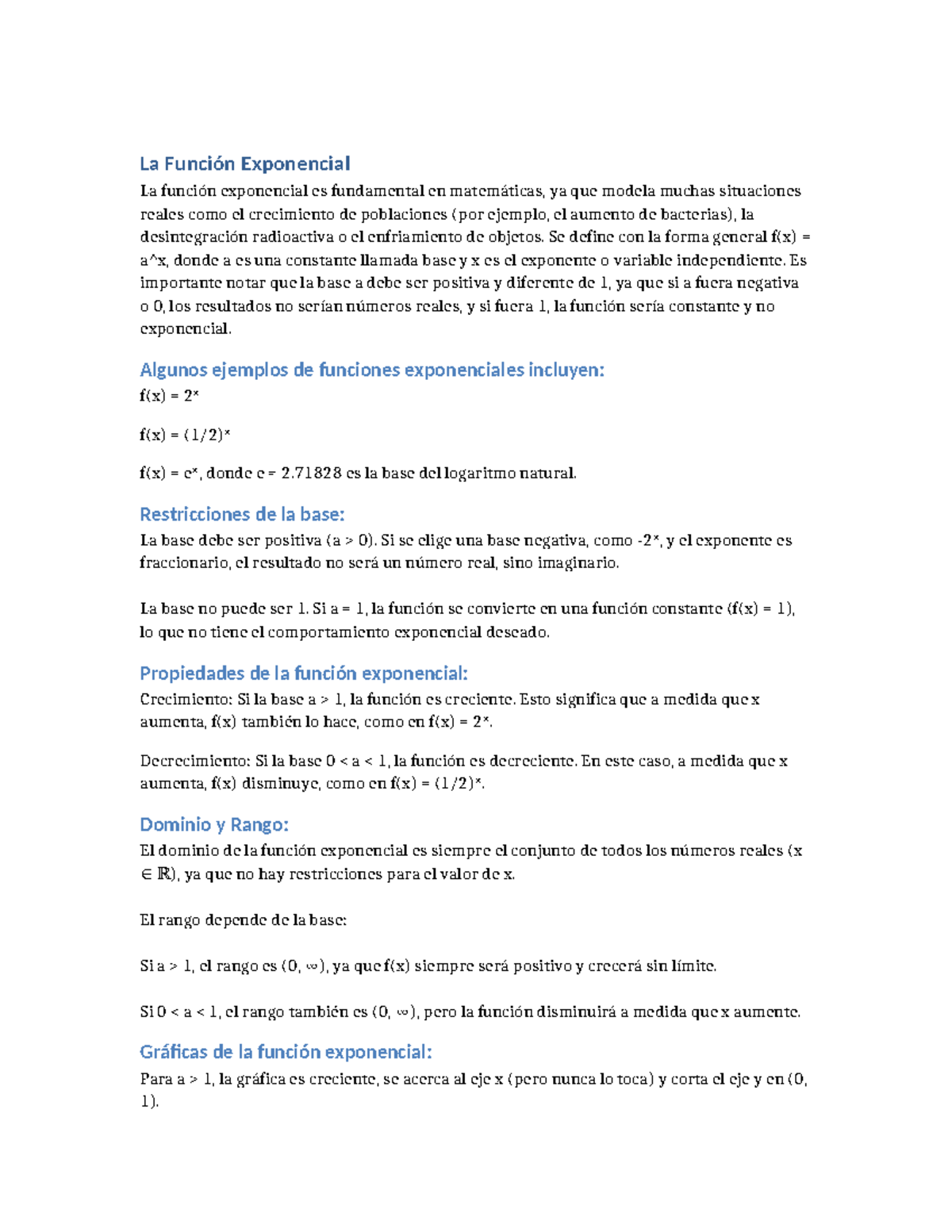 Función Exponencial: Conceptos y Propiedades - Mat014 - Studocu