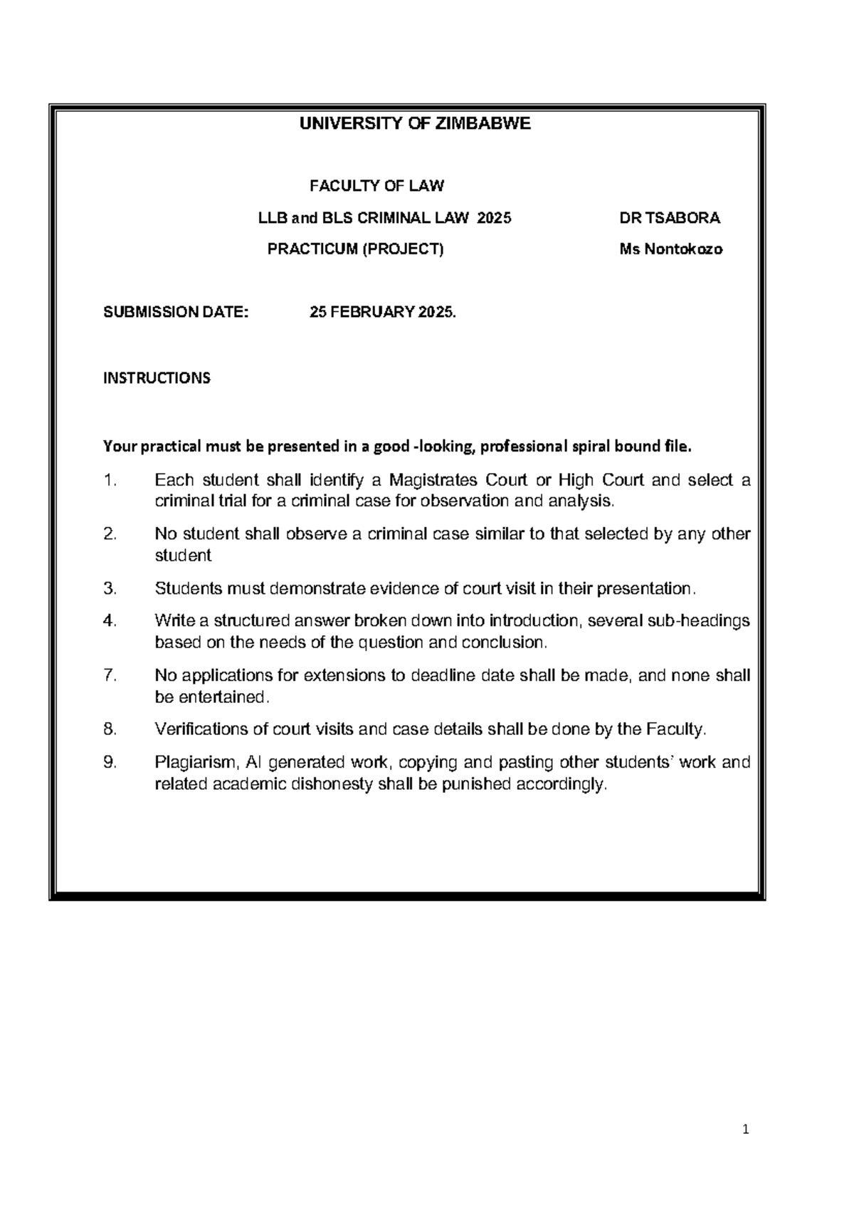 Criminal Law Practicum Project 25 for LLB & BLS Students - Studocu