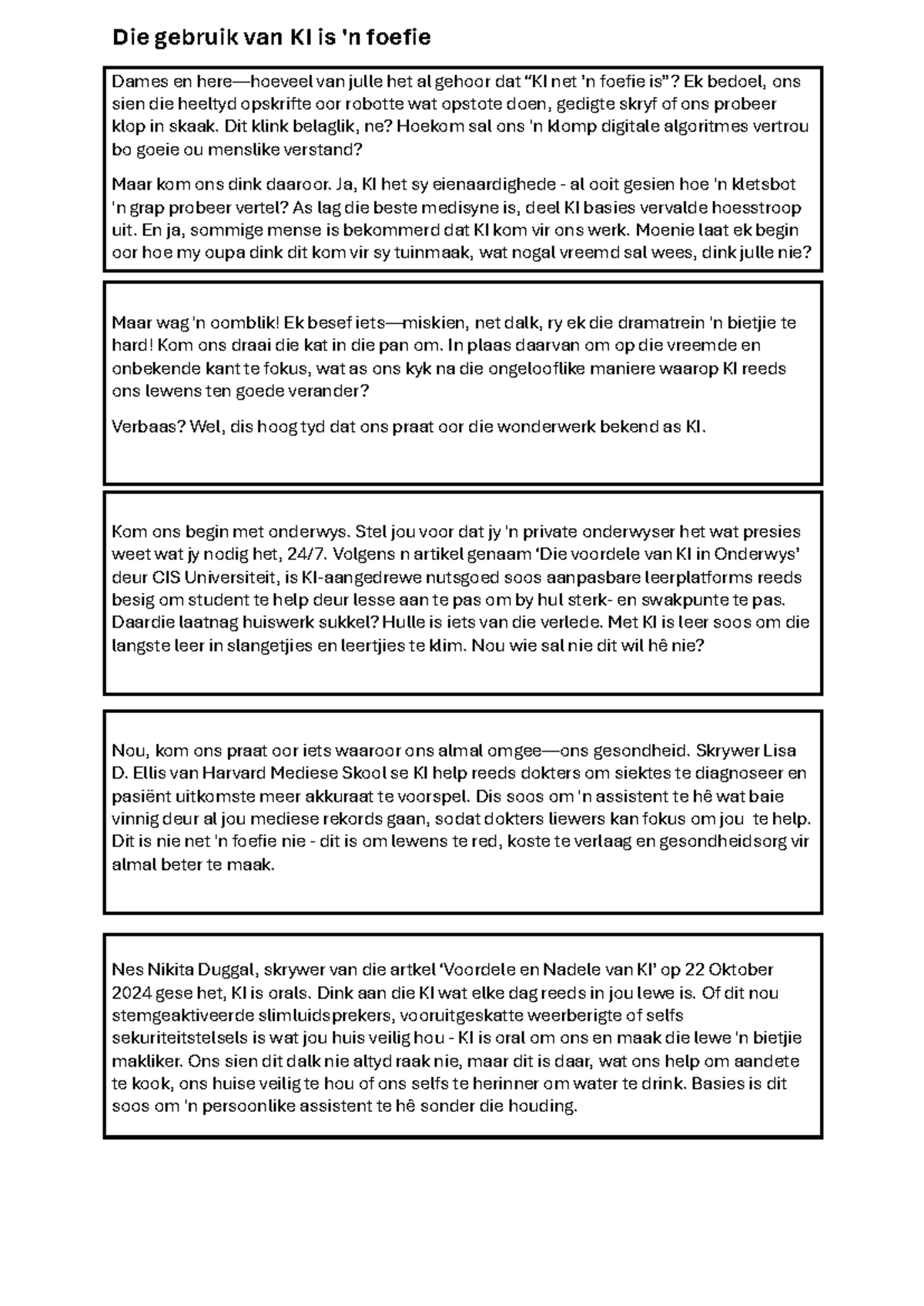 Toespraak Kw 1 2025 - c Die gebruik van KI is 'n foefie Dames en here ...