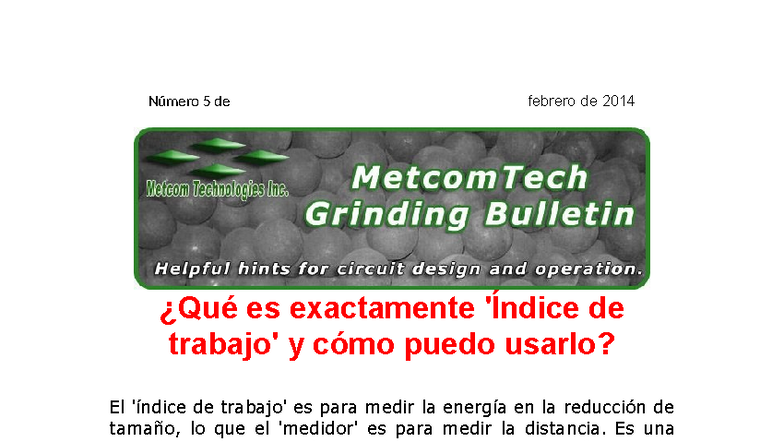 Boletín de Molienda No. 5: Cálculo del Índice de Trabajo Wi - Studocu
