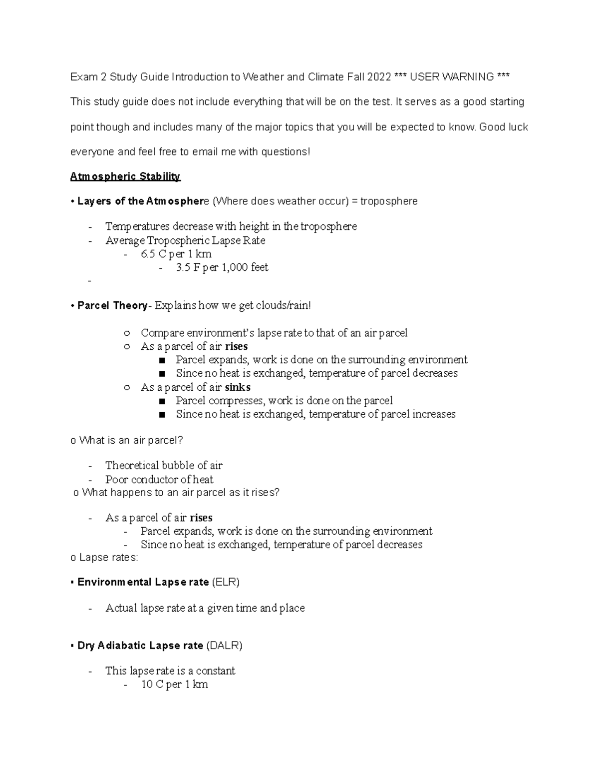Weather and Climate Exam 2 Study Guide - Fall 2022 - Studocu