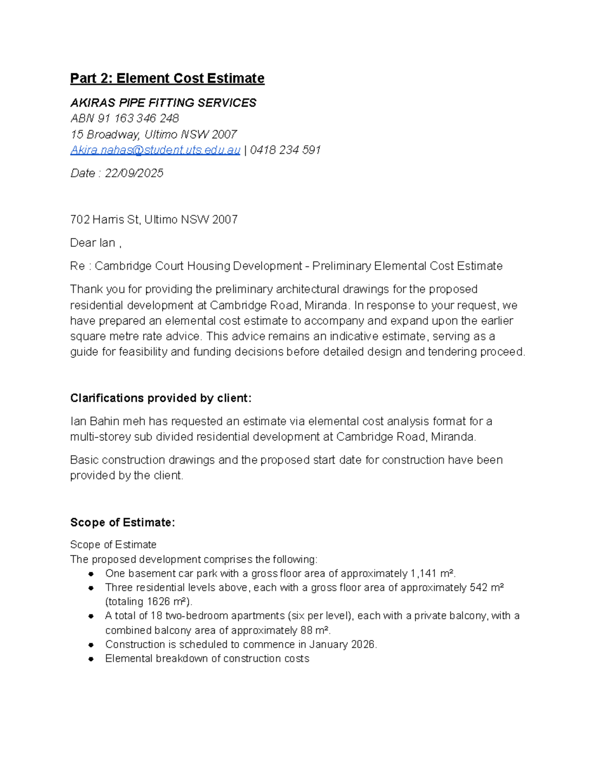 Part 2: Elemental Cost Estimate for Cambridge Court Housing Development ...
