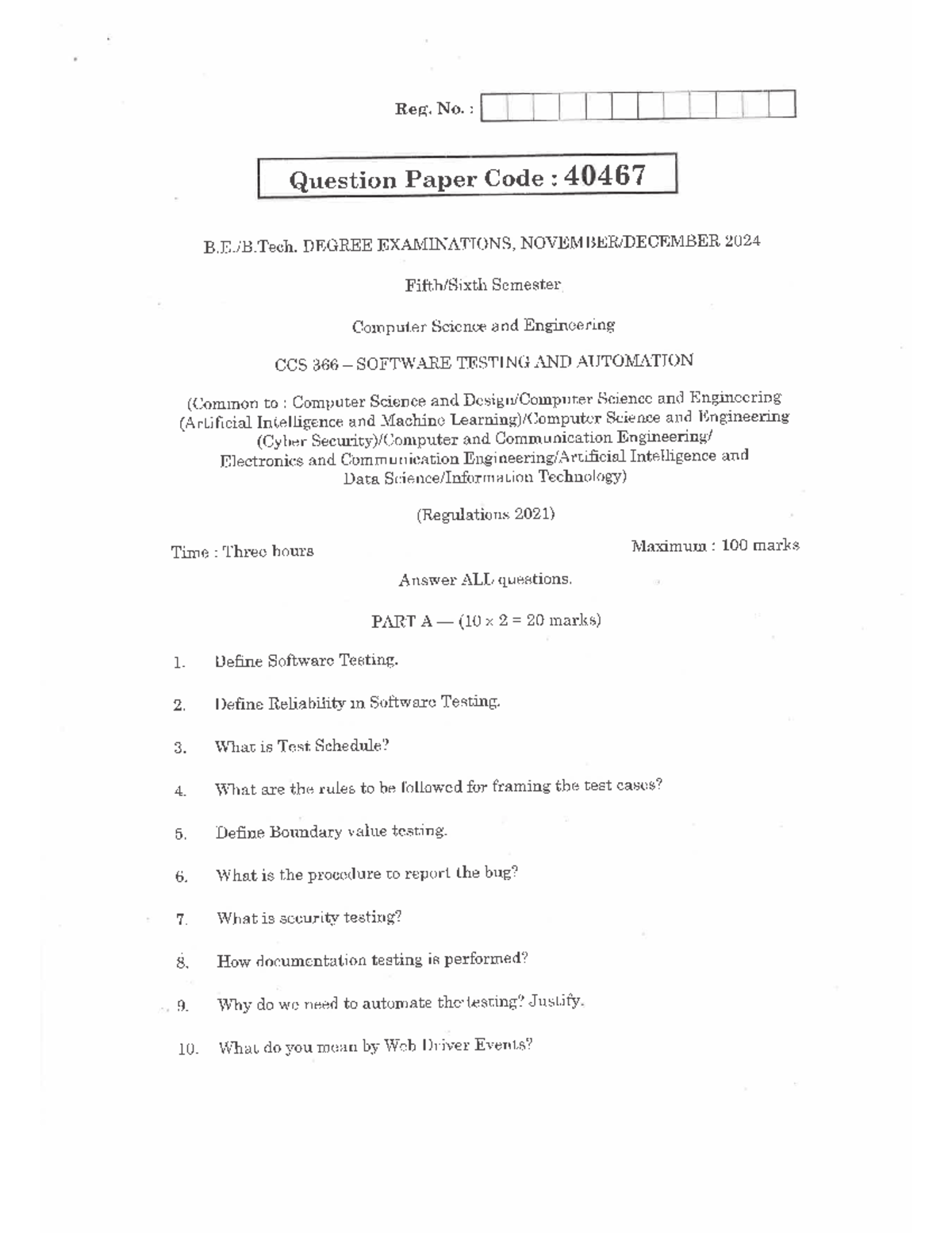 CCS 366 Nov-Dec 2024 - Software Testing & Automation Exam Paper - Studocu