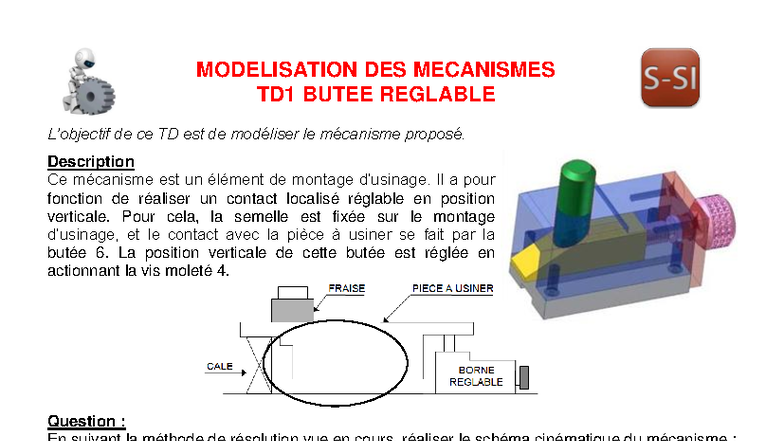 Modélisation des Mécanismes TD1 : Analyse Fonctionnelle et Schémas - Studocu