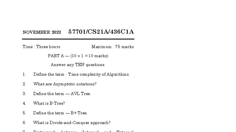 NOV-2023 436C1A - Previous Year Question Paper on Algorithms - Studocu
