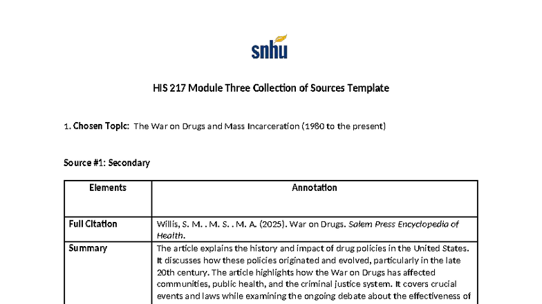 HIS 217 Module Three: Sources on War on Drugs & Mass Incarceration ...