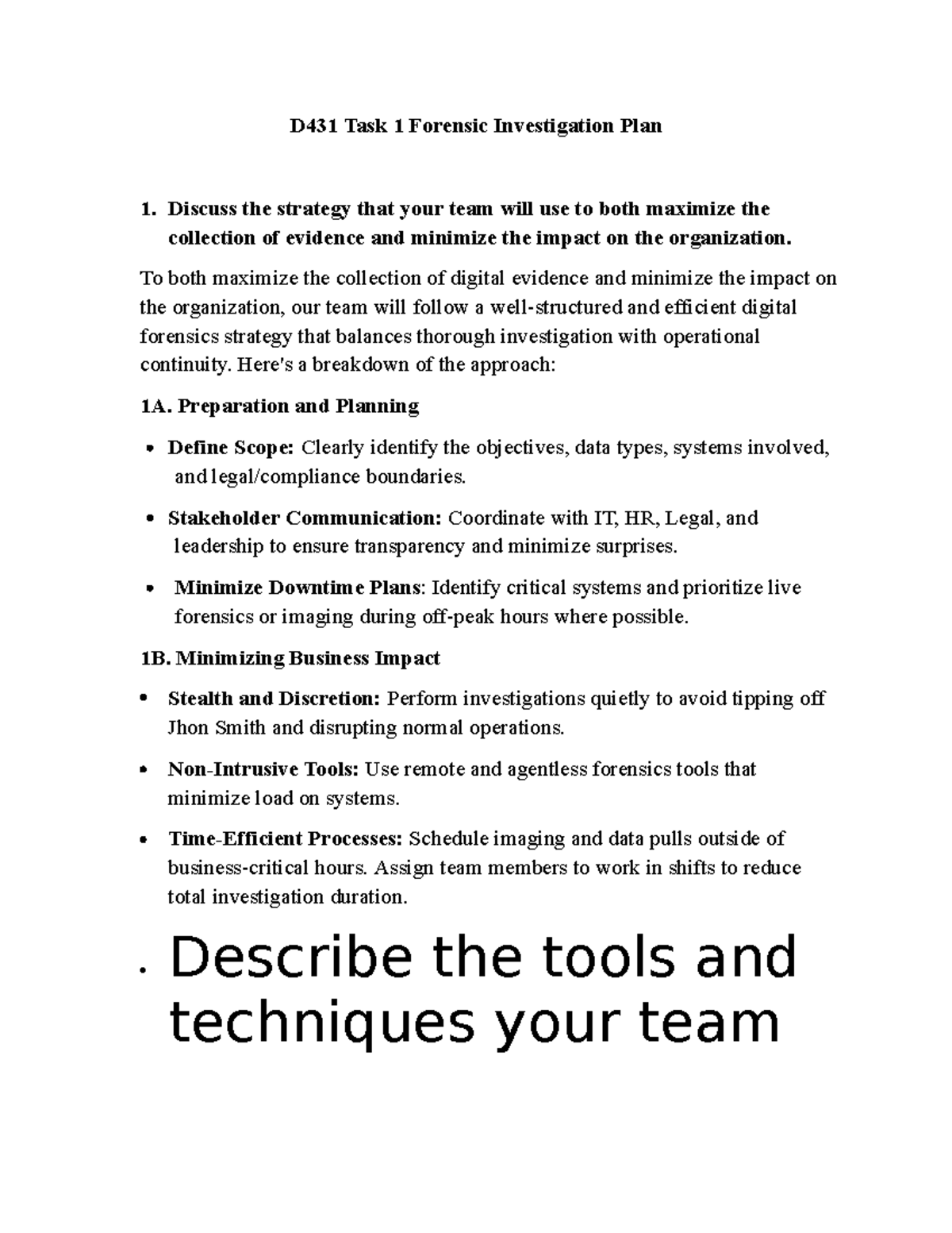 D431 Task 1: Forensic Investigation Strategy and Evidence Gathering ...