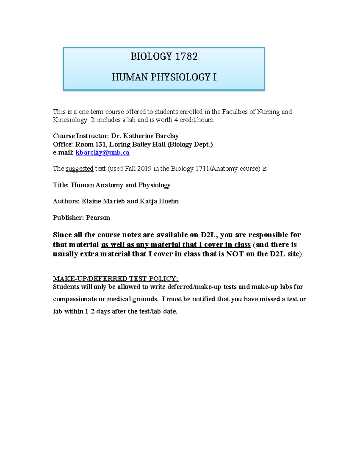 BIOLOGY 1782 SYLLABUS: HUMAN PHYSIOLOGY I (WINTER 2020) - Studocu