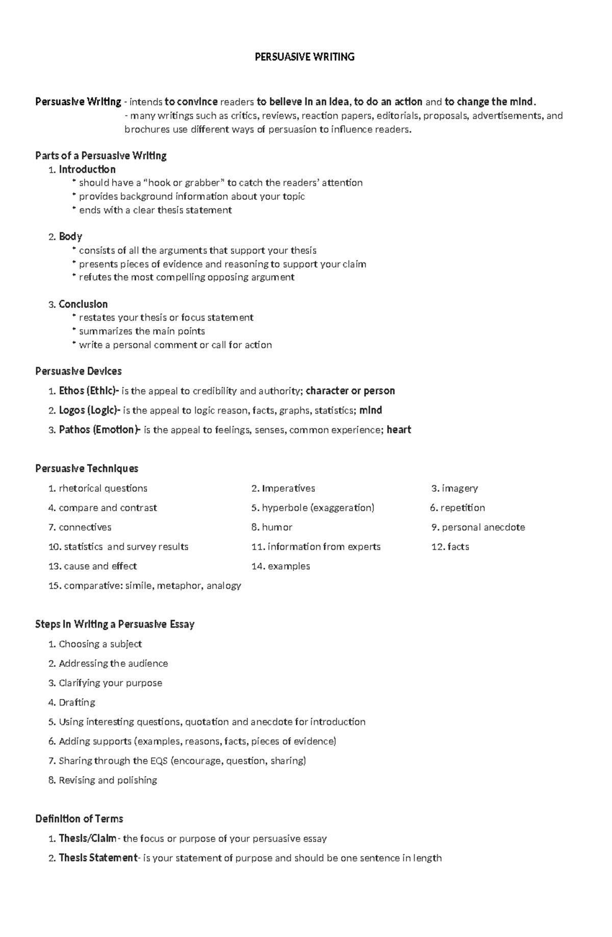 Persuasive Writing Techniques and Steps: A Comprehensive Guide - Studocu