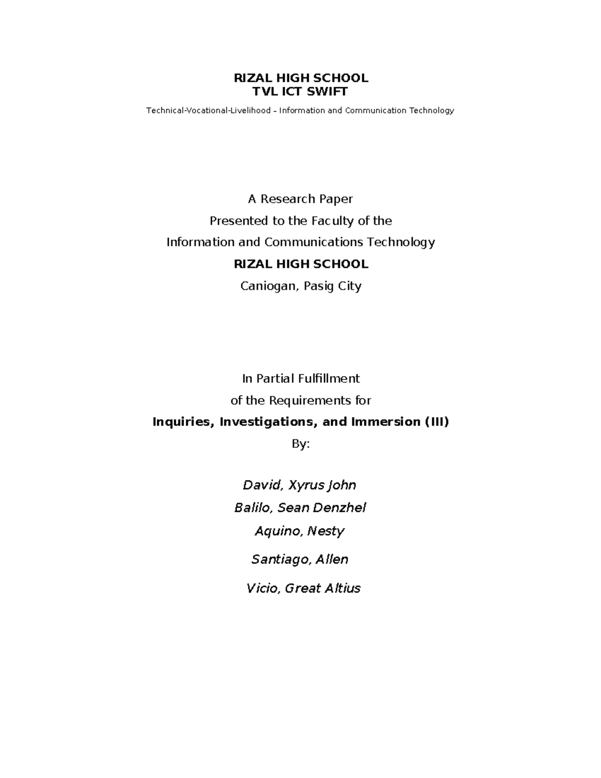 Rizal HS TVL ICT Research: Enhancing Inventory System for UNDRAFTED ...