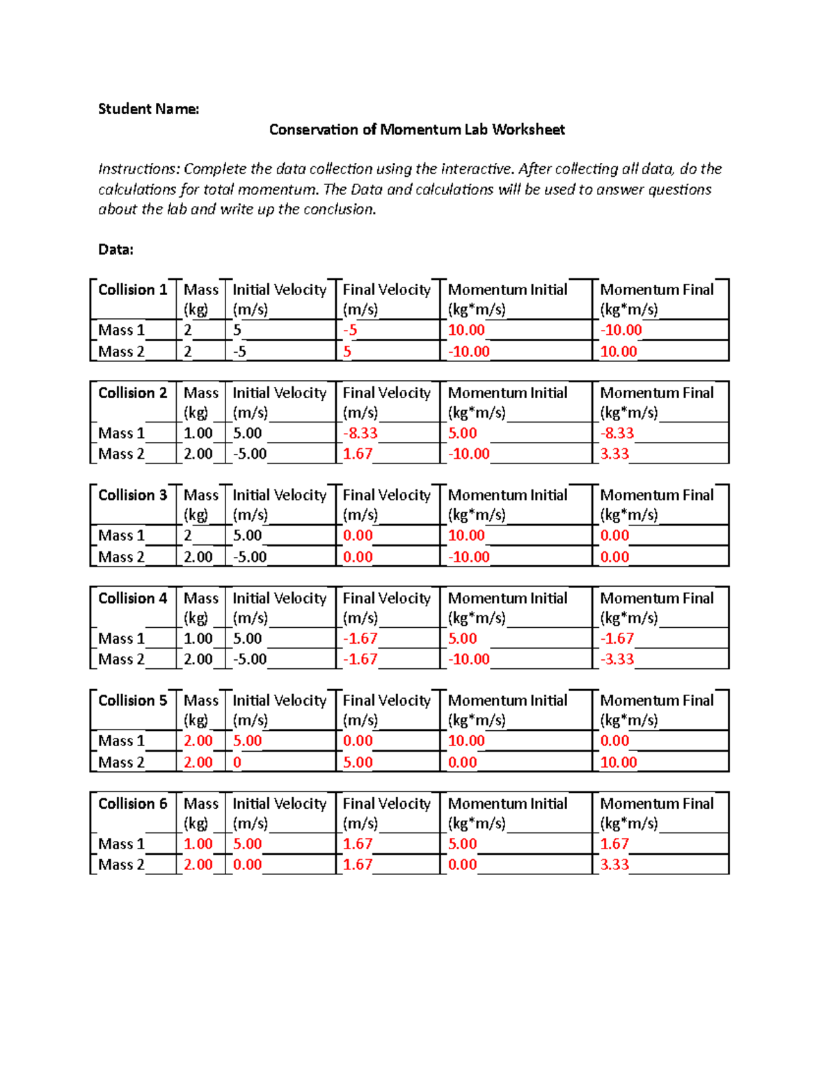 Lesson 3.08 Physics Lab Worksheet 2022 - Student Name: Conservation of ...