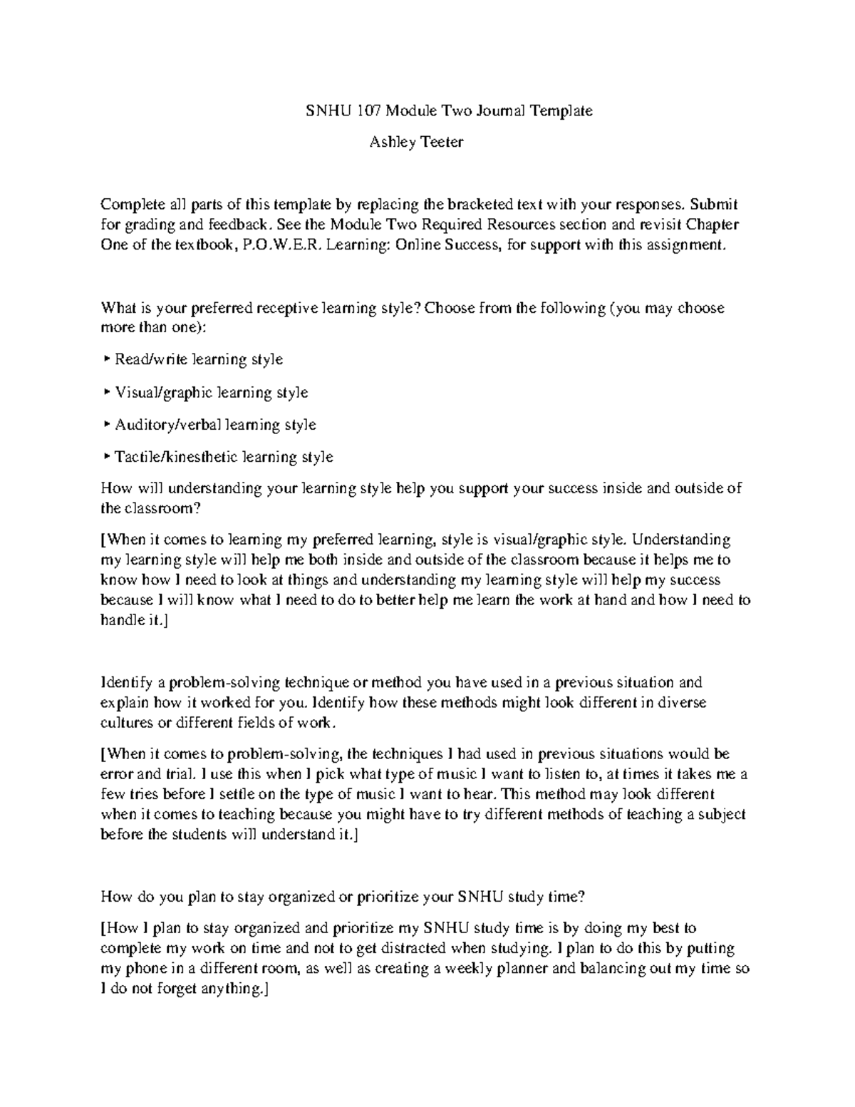 SNHU-107 Module 2 Journal Reflection & Study Strategies - Studocu