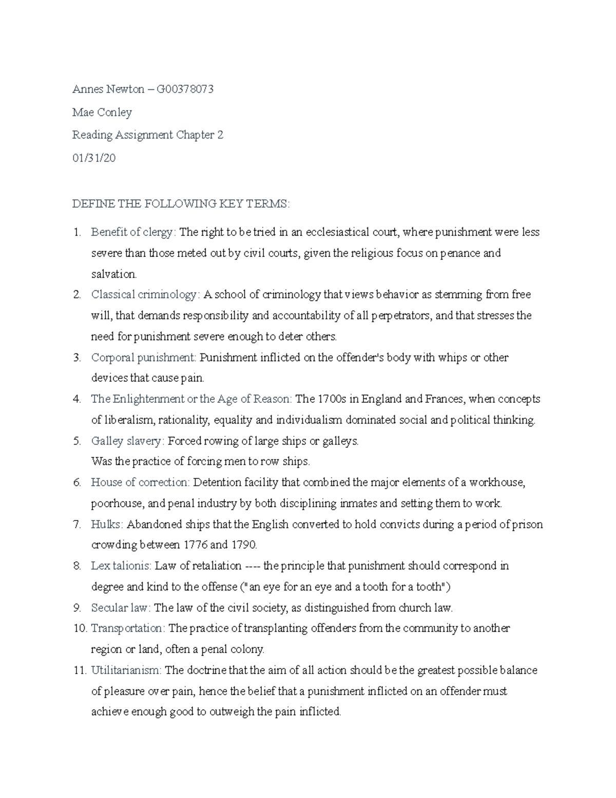 Correctional systems and government reading assignment chapter 2 - Annes Newton – G Mae Conley ...