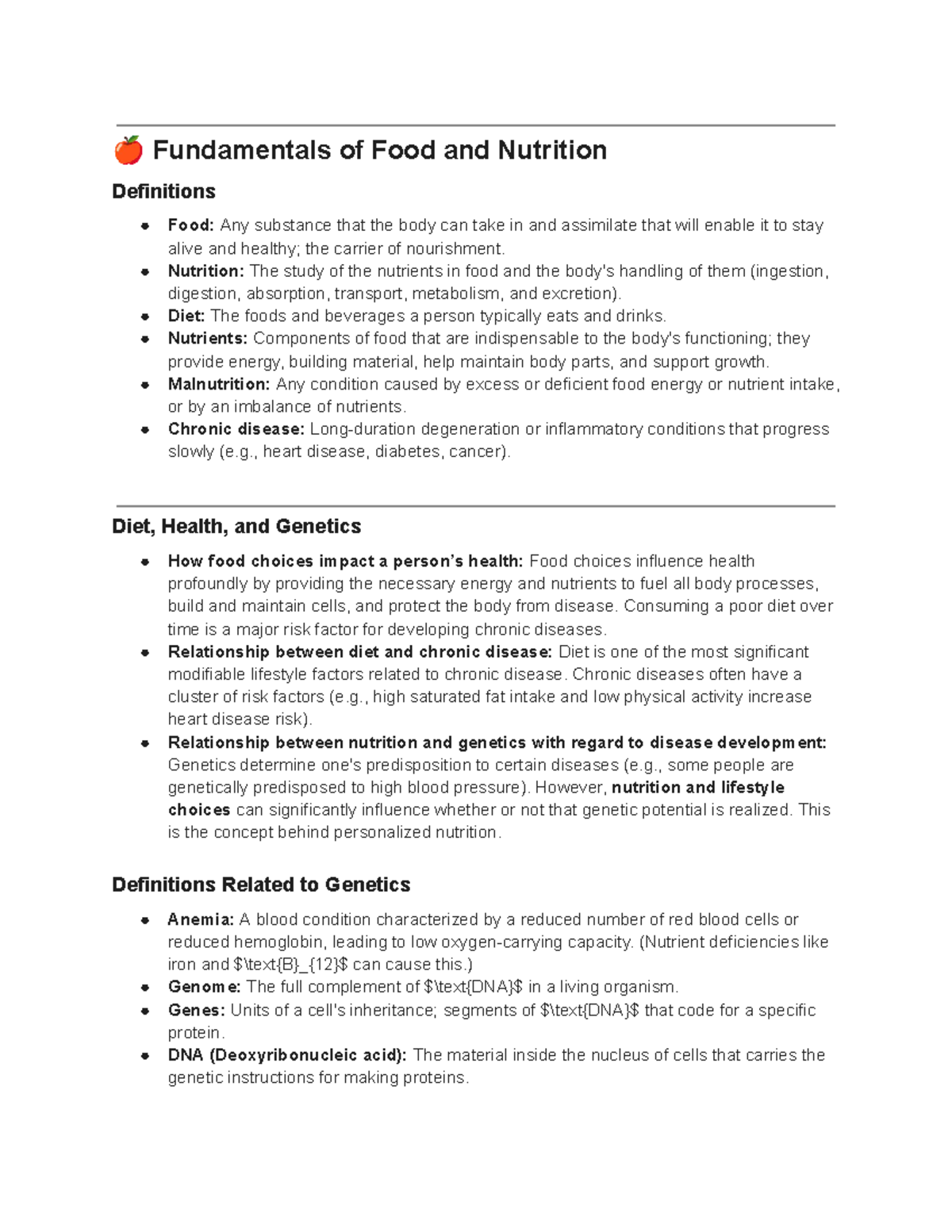 Fundamentals of Food and Nutrition: Key Concepts - Studocu
