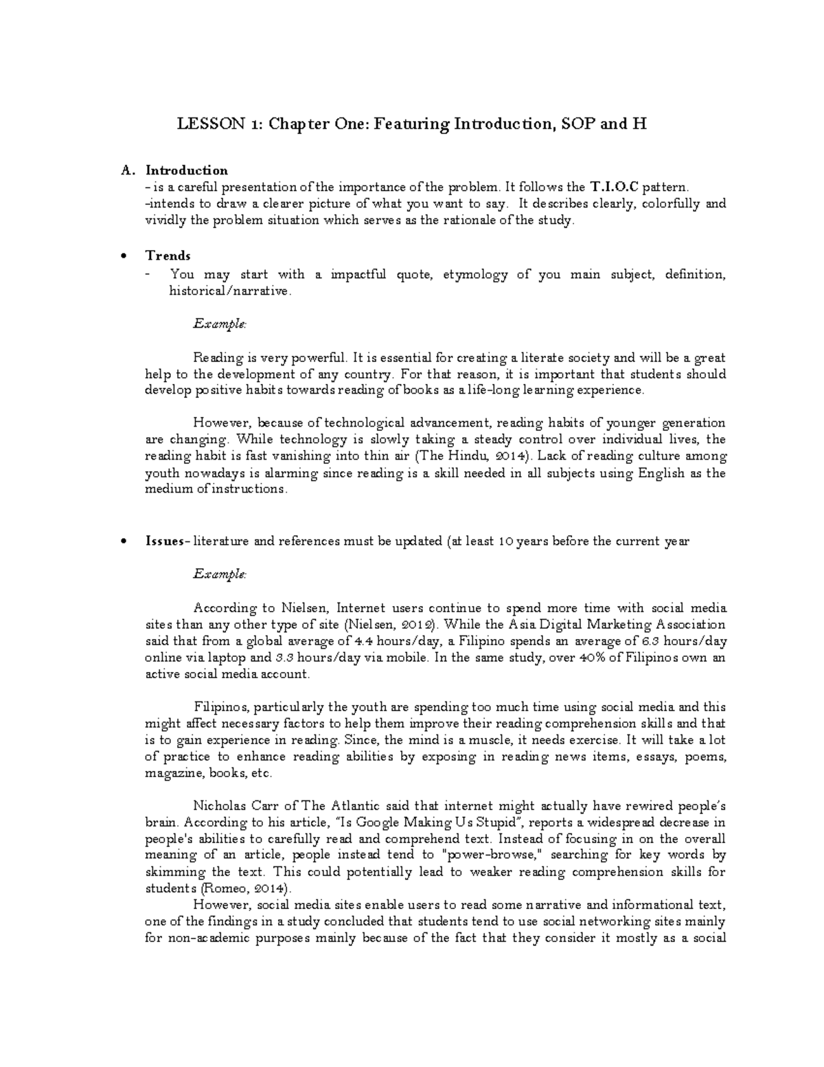 Lesson 1 - Intro to SOP and Hypothesis in Research Methodology - Studocu