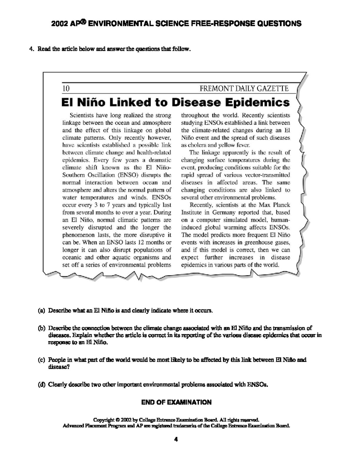 Earth Systems FRQ Prompts - 2019 AP® ENVIRONMENTAL SCIENCE FREE ...