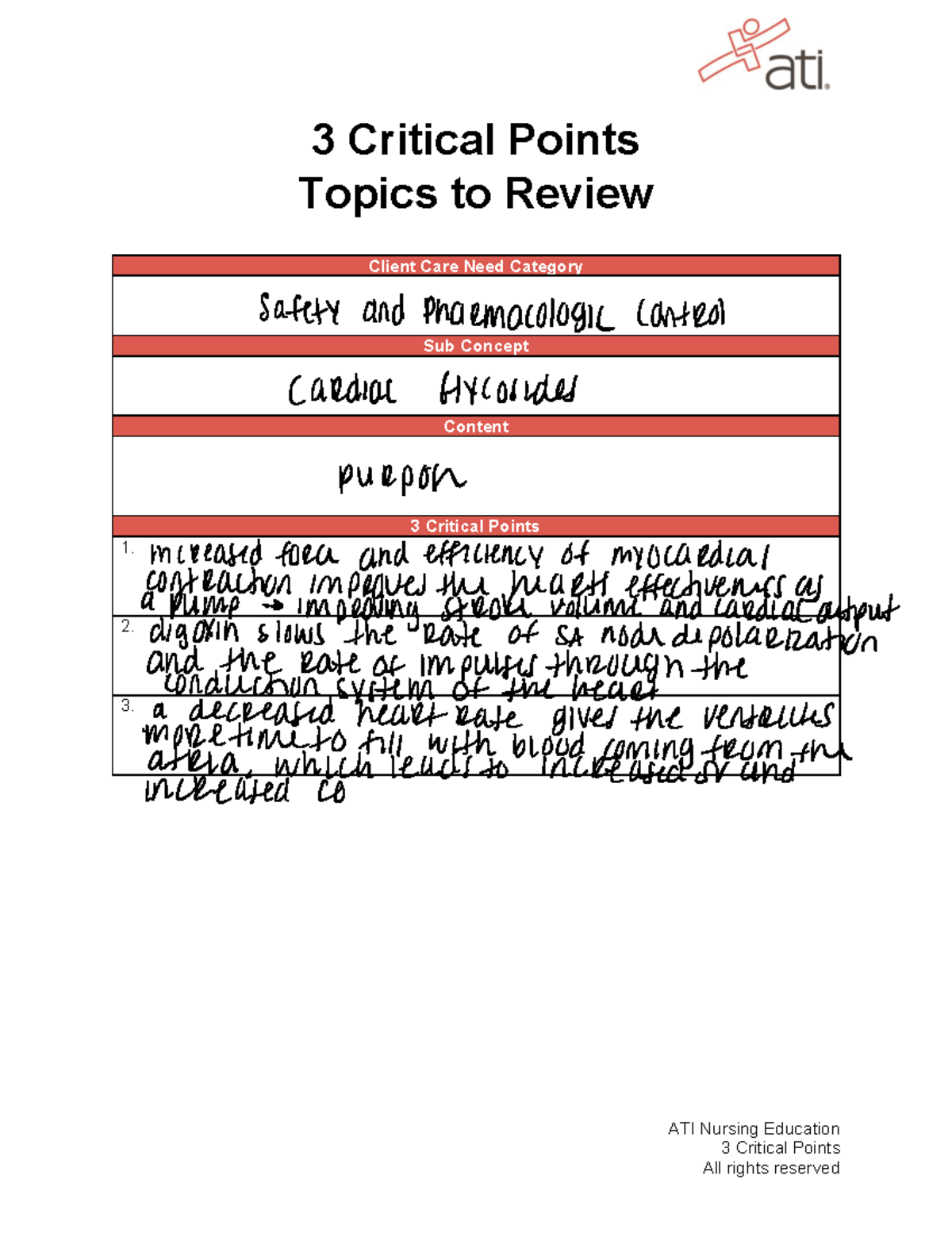 ATI Nursing Education: 3 Critical Points Worksheet for Nursing 9 - Studocu