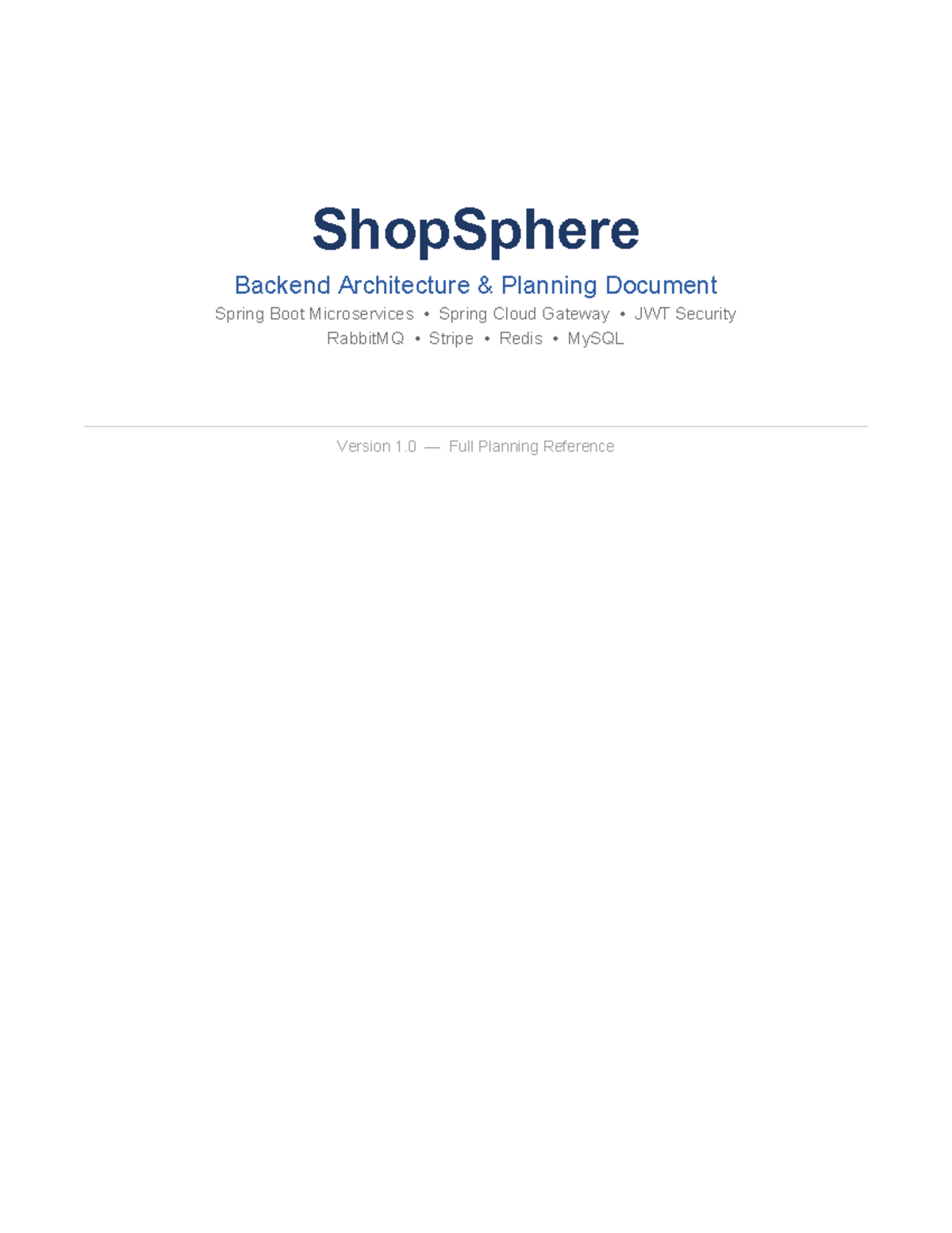 ShopSphere Backend Architecture Planning Document (Version 1.0) - Studocu