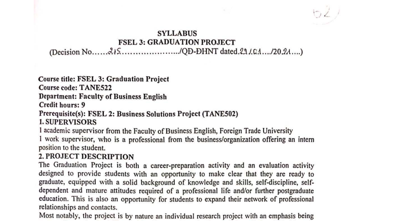 SYLLABUS FSEL 3: GRADUATION PROJECT Overview and Requirements - Studocu