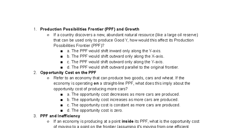 ECON201 - Chapter 1 Practice Questions on PPF and Scarcity - Studocu