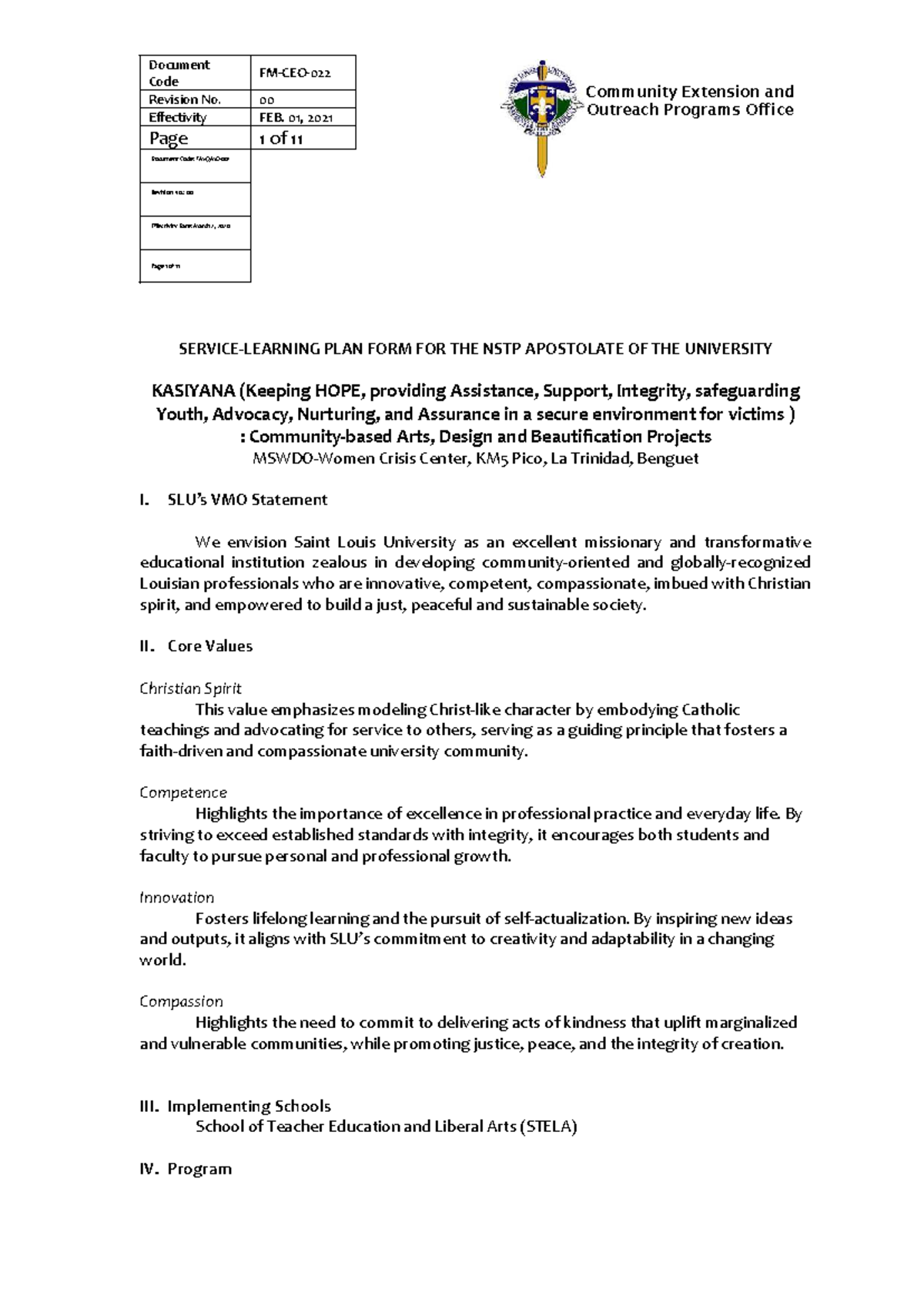 NSTP-CWTS-2-SLP: Kasiyana Community-Based Support Project Plan - Studocu