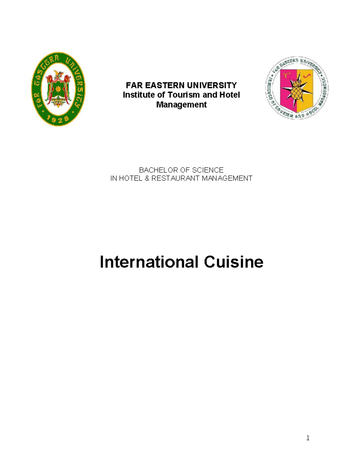 FSM9 International Cuisine 1 Recipe Guide for Faculty - Studocu