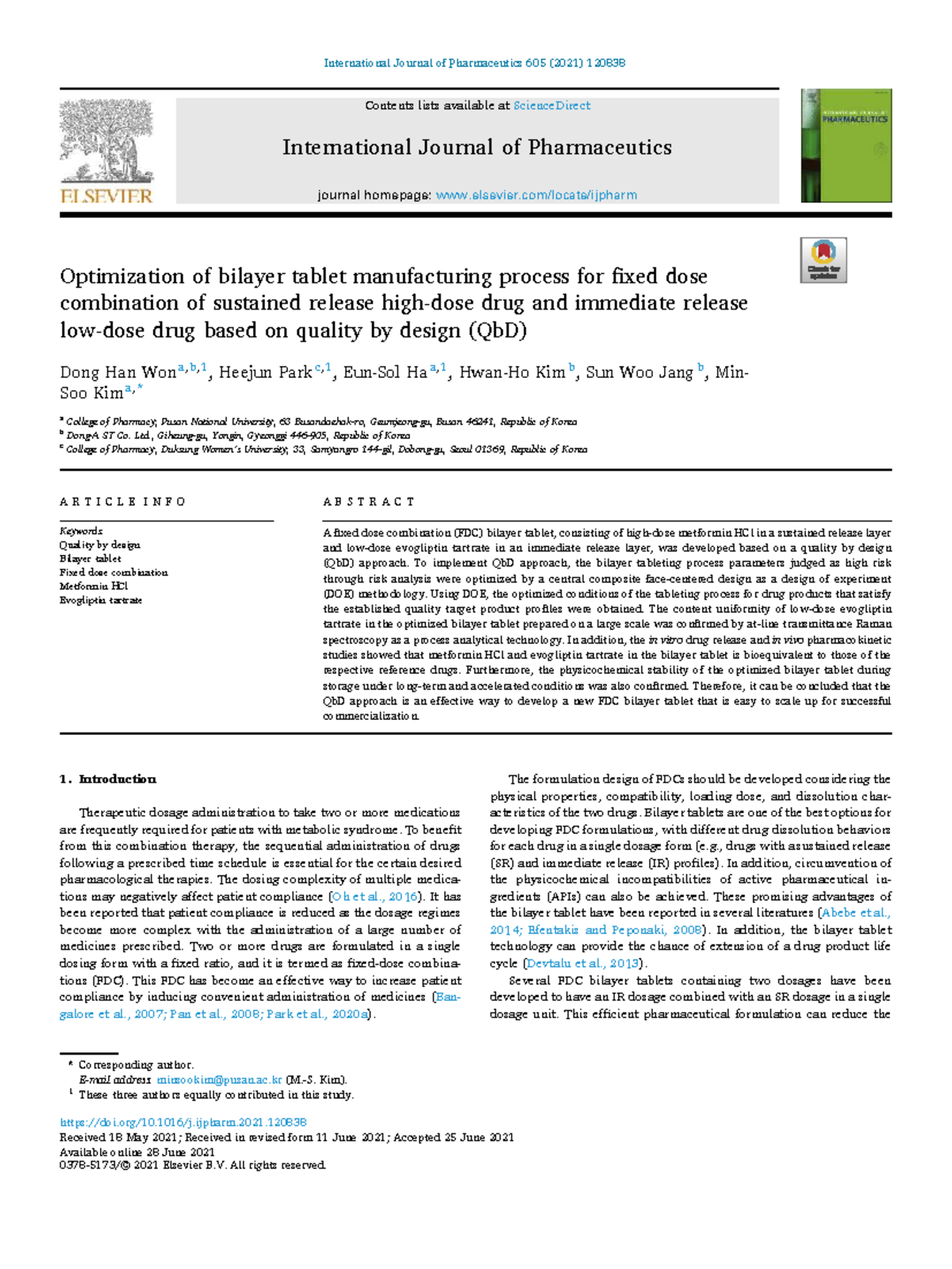 Optimization of Bilayer Tablet Manufacturing Process for FDC: QbD ...