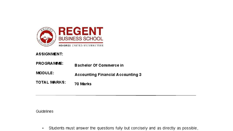 FA3 Assignment: Financial Accounting 3 Guidelines and Requirements ...
