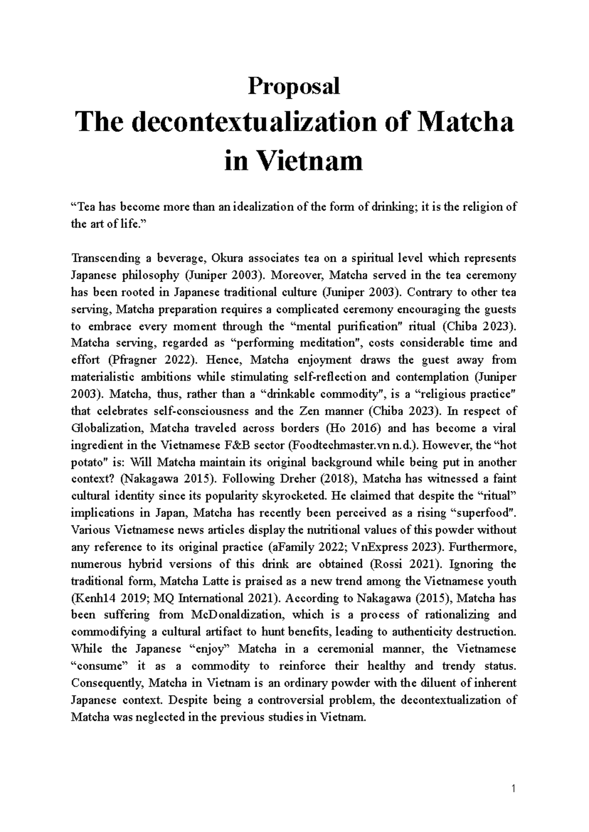 s3926588 Project Proposal: Decontextualization of Matcha in Vietnam ...