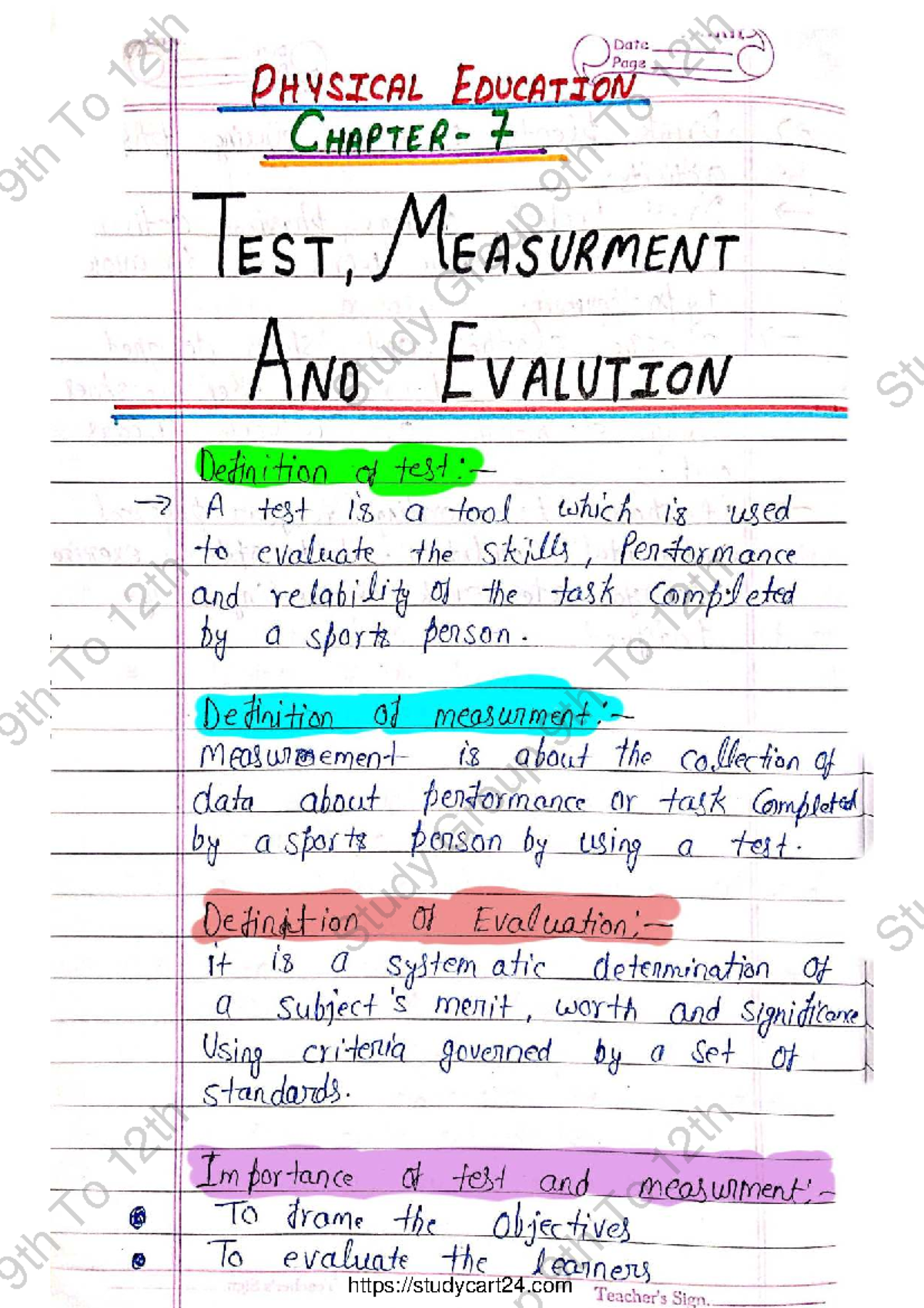Class 11 Physical Education: Unit 6 Test, Measurement & Evaluation ...