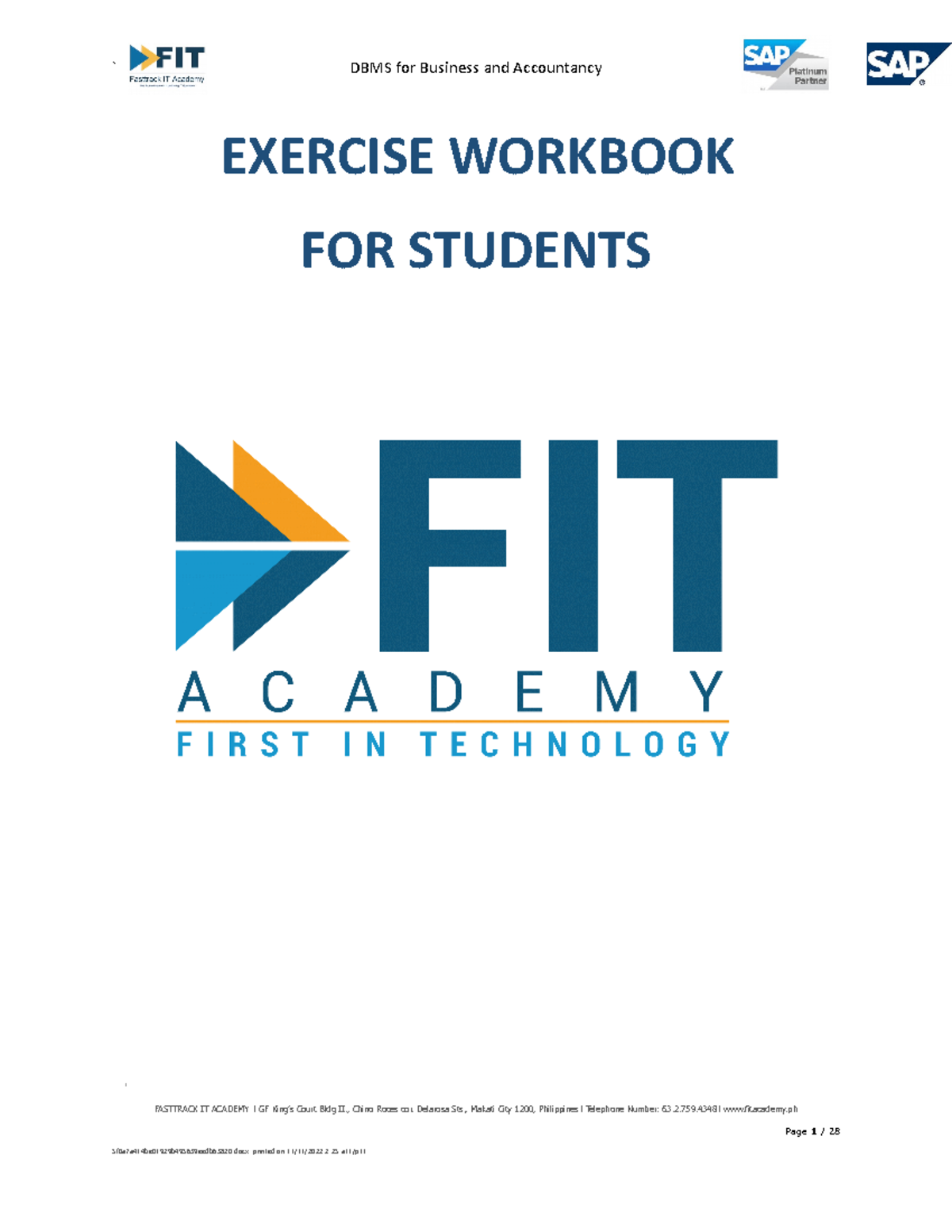 DBMS for BA Exercise Workbook with SAP B1 SQL Tasks - Studocu